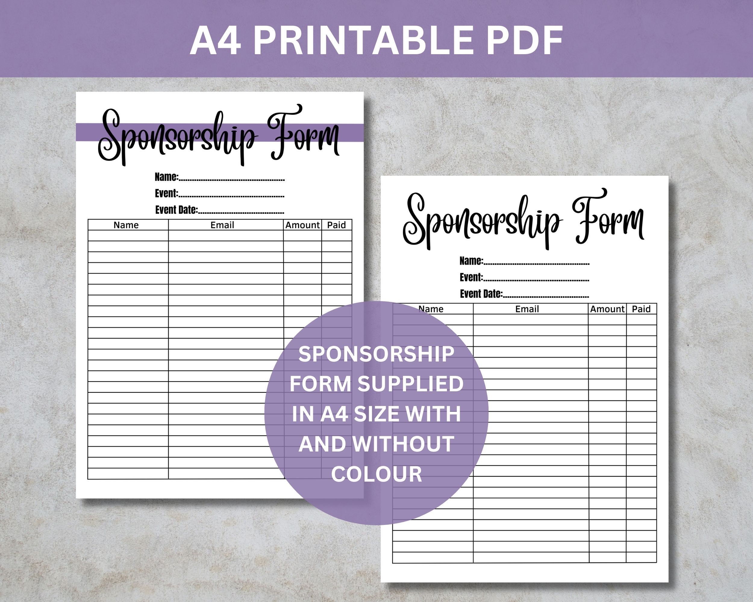 Charity Sponsorship Form, Printable Sponsorship Form, Fundraising ...