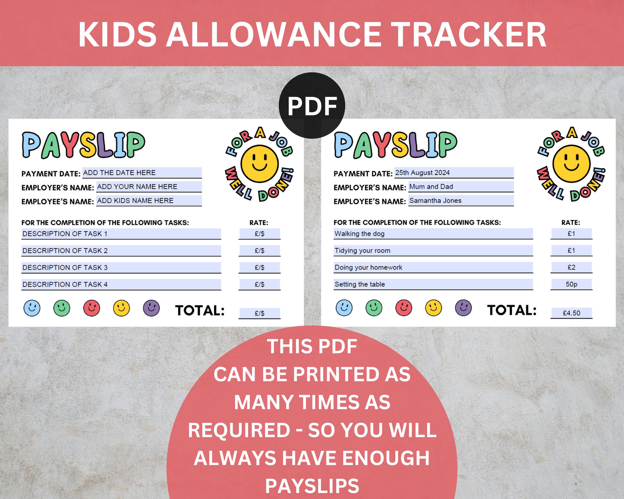 Editable Payslip for Kids, Printable Kids Paycheck, Kids Reward System ...