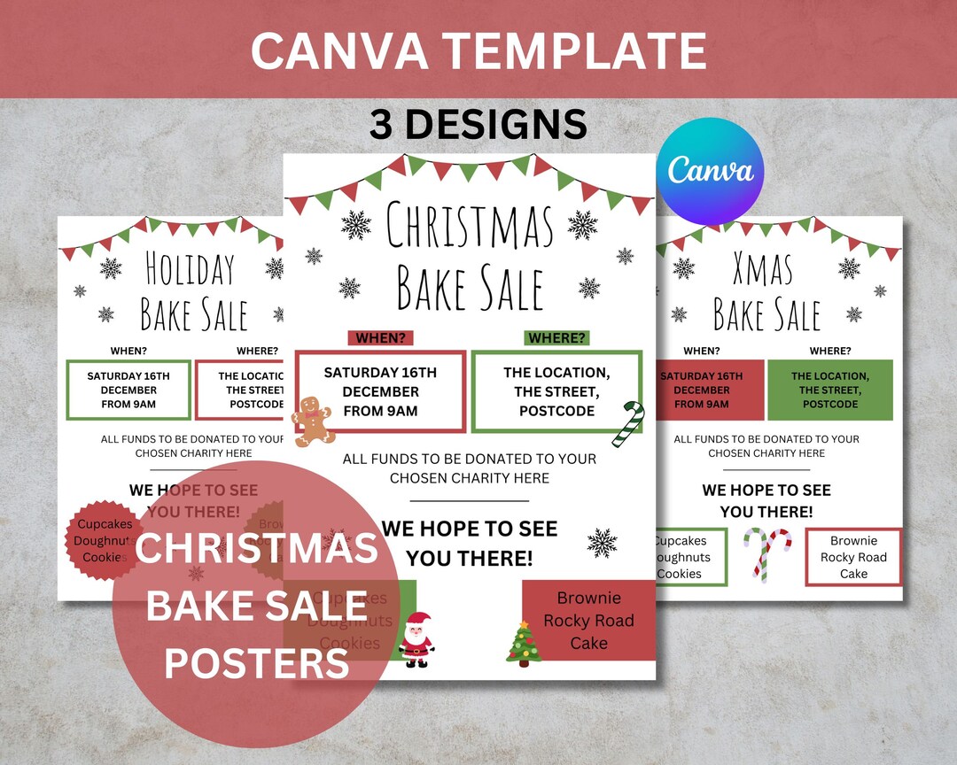 Christmas Bake Sale Poster, Holiday Bake Sale Flyer, Customisable Bake ...
