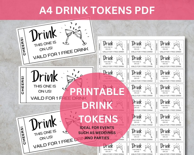 Printable Wedding Drink Tokens: A4 PDF (free Drink) - Etsy