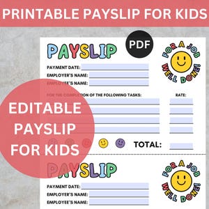 Editable Payslip for Kids, Printable Kids Paycheck, Kids Reward System ...