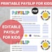 Editable Payslip for Kids, Printable Kids Paycheck, Kids Reward System ...
