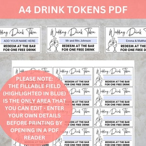 Editable Wedding Drink Tokens, Wedding Drink Tickets, Customisable ...