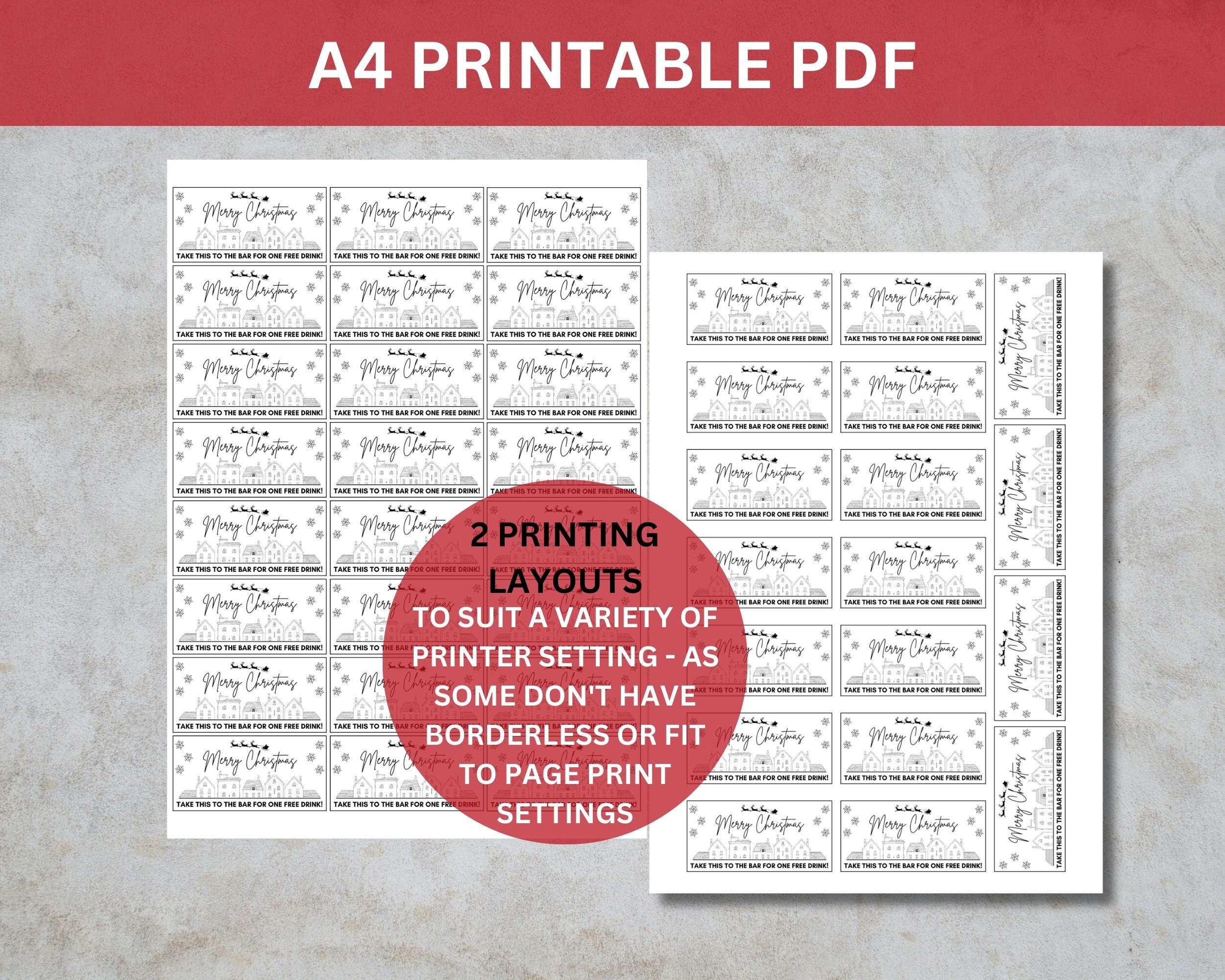 Printable Christmas Drink Tokens, Christmas Party Voucher, Christmas ...