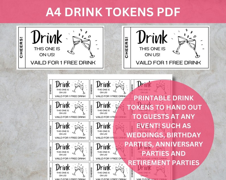 Printable Wedding Drink Tokens: A4 PDF (free Drink) - Etsy