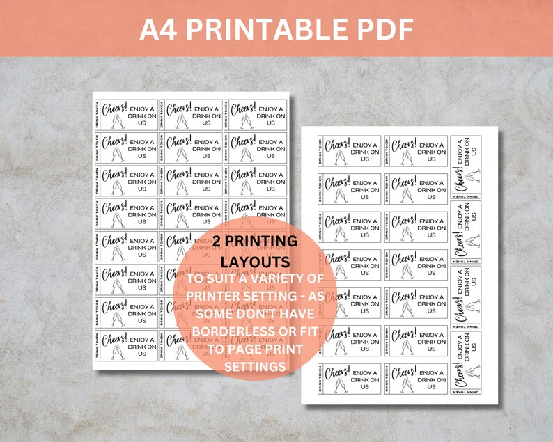Printable Wedding Drink Tokens: Cheers Design (A4 PDF) - Etsy