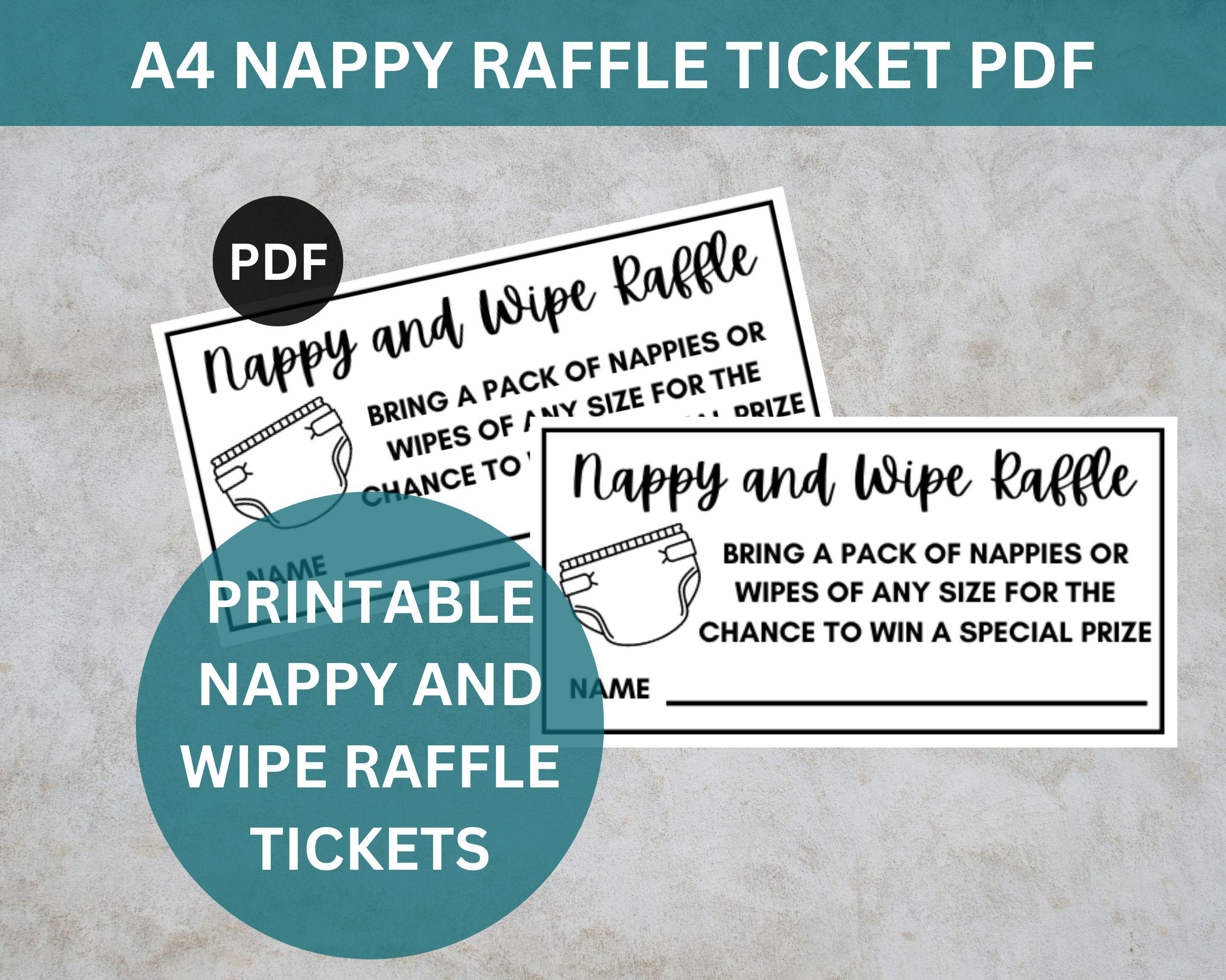 Printable Nappy and Wipe Raffle Ticket, Baby Nappy Raffle, Baby Shower ...