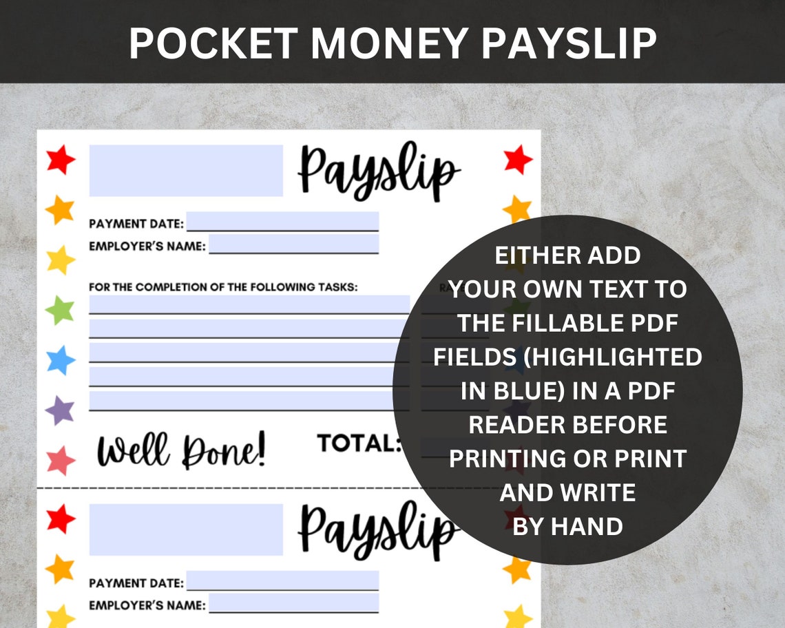 Editable Payslip for Kids, Printable Kids Paycheck, Chore Chart for Kid ...