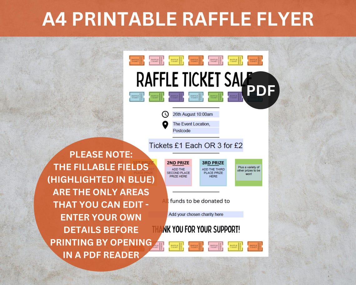 Charity Raffle Poster Template: A4 Event Flyer (PDF Downloadable Design ...