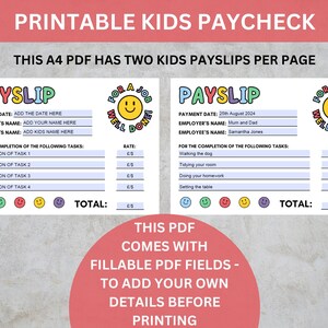 Editable Payslip for Kids, Printable Kids Paycheck, Kids Reward System ...