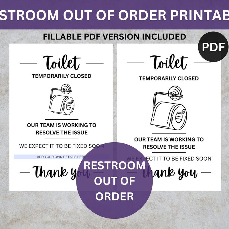 Bathroom Out of Order Signs - Etsy