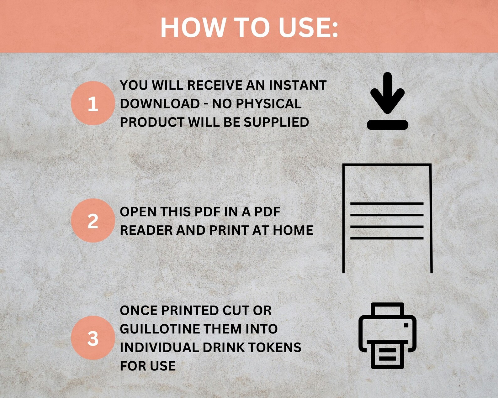 Printable Drink Tokens, A4 PDF, Free Wedding Drinks, Free Drink Token ...