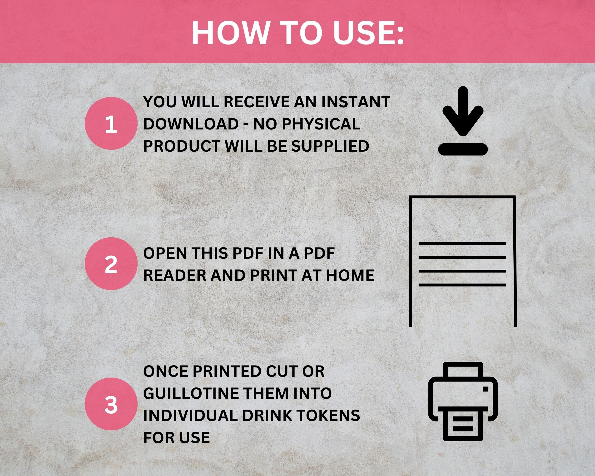 Printable Wedding Drink Tokens: A4 PDF (free Drink) - Etsy