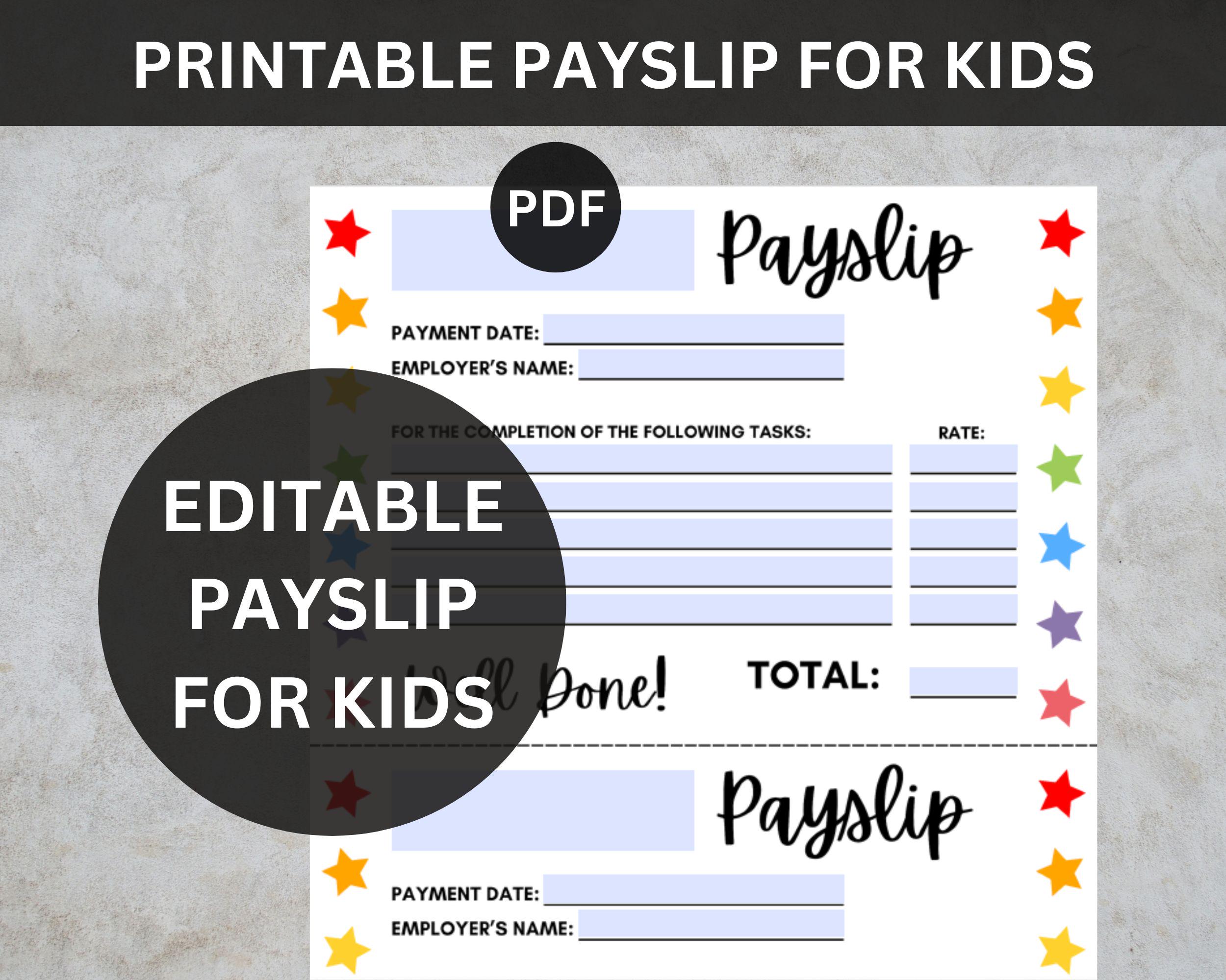 Editable Kids Payslip: Chore Chart & Allowance Tracker (PDF) - Etsy