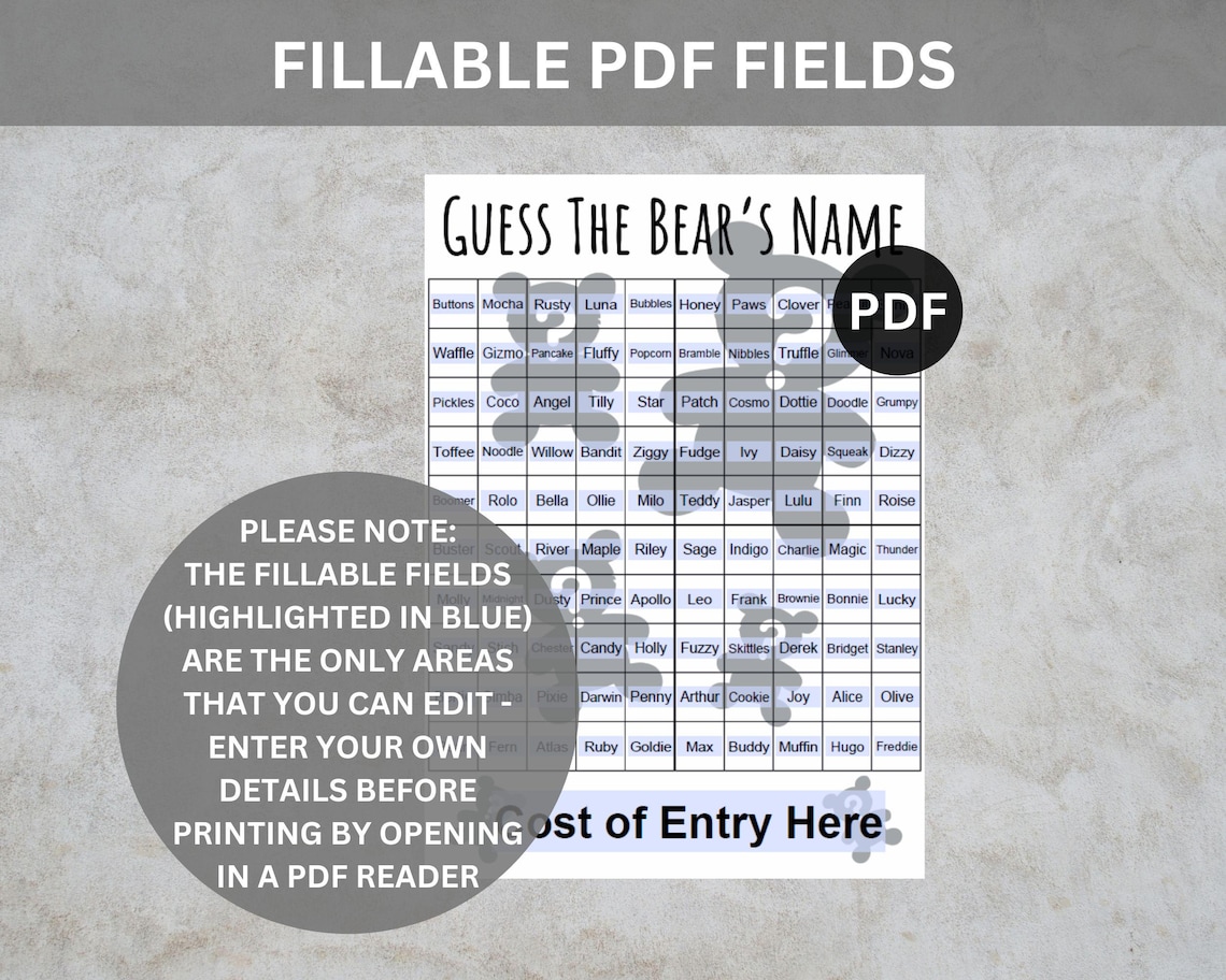 Charity Fundraising Game, PDF Guess the Bear's Name Game, Fundraising ...
