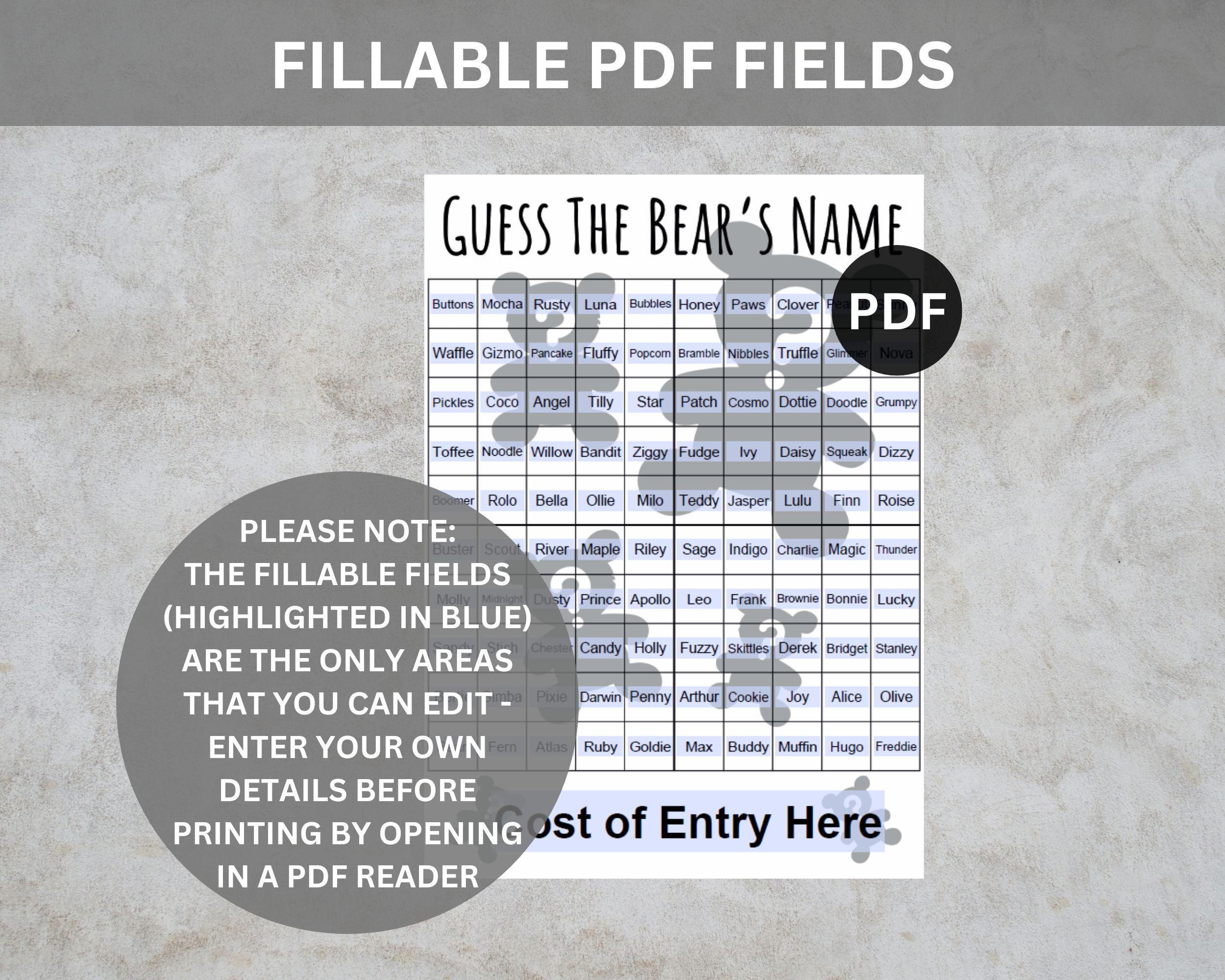 Charity Fundraising Game, PDF Guess the Bear's Name Game, Fundraising ...
