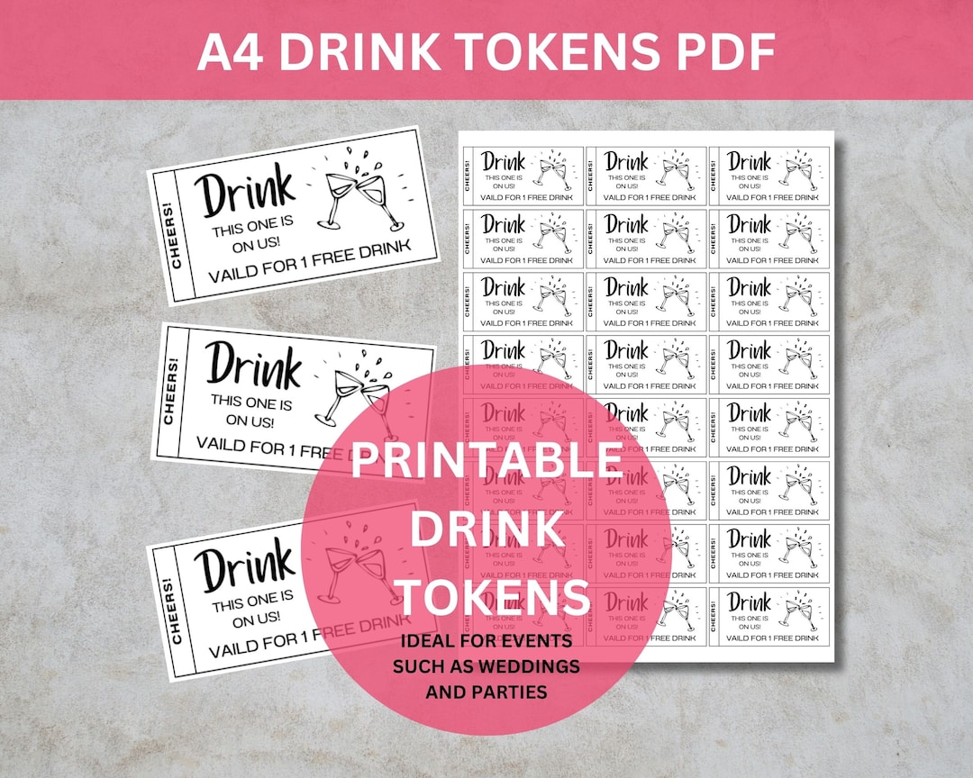 Printable Drink Tokens PDF Wedding Drink Tickets Free Drink - Etsy