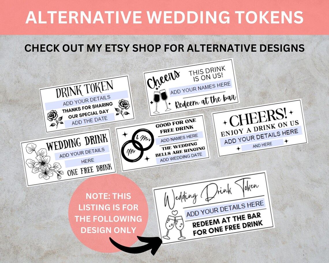 Editable Wedding Drink Tokens, Wedding Drink Tickets, Customisable ...