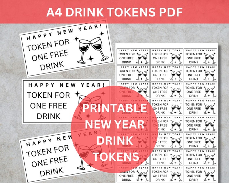 Printable New Year Drink Tokens, New Year Drink Voucher, New Year Drink ...