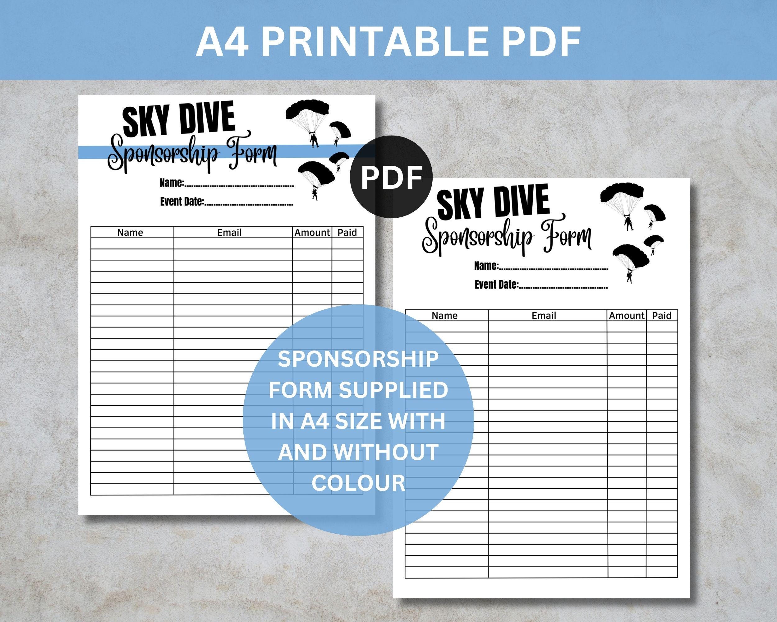 Sky Dive Printable Sponsorship Form - Printable PDF Download - Etsy