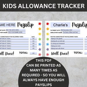 Editable Payslip for Kids, Printable Kids Paycheck, Chore Chart for Kid ...