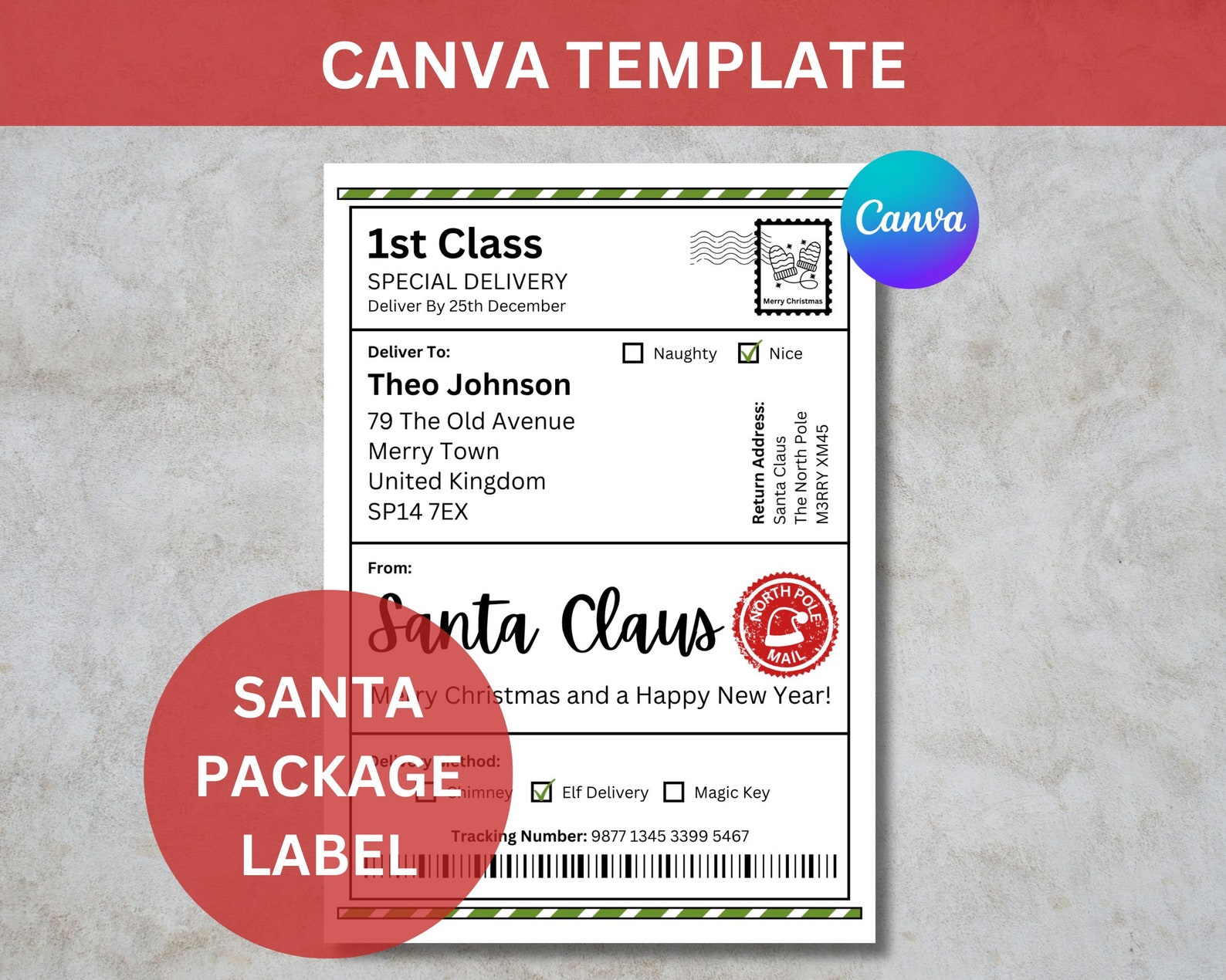 Printable Santa Shipping Label, North Pole Delivery Label, North Pole ...