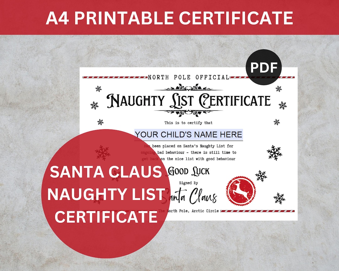 Santa Naughty List Certificate Printable, Official Behaviour Report ...