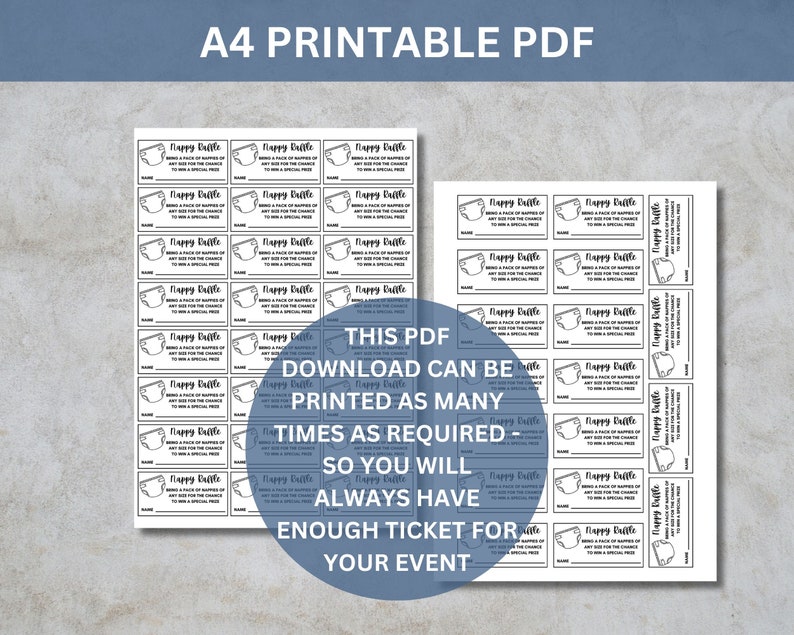 Printable Nappy Raffle Ticket, Baby Nappy Raffle, Baby Shower Raffle ...
