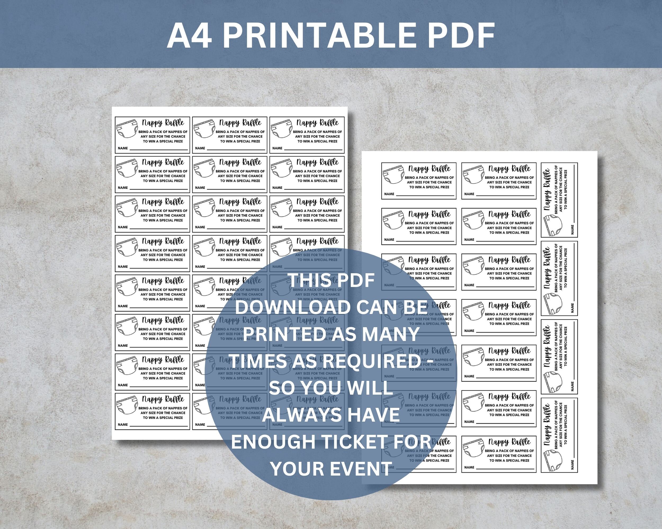 Printable Nappy Raffle Ticket, Baby Nappy Raffle, Baby Shower Raffle ...