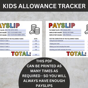 Editable Payslip for Kids, Printable Kids Pay Cheque, Chore Chart for ...