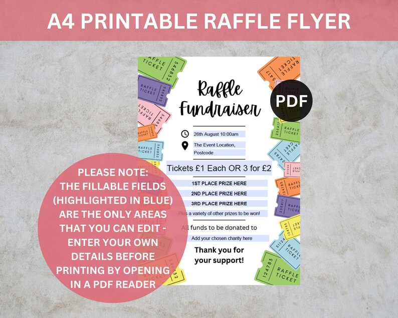 Raffle Fundraiser Flyer: A4 Charity Event Poster (PDF Template, Digital ...