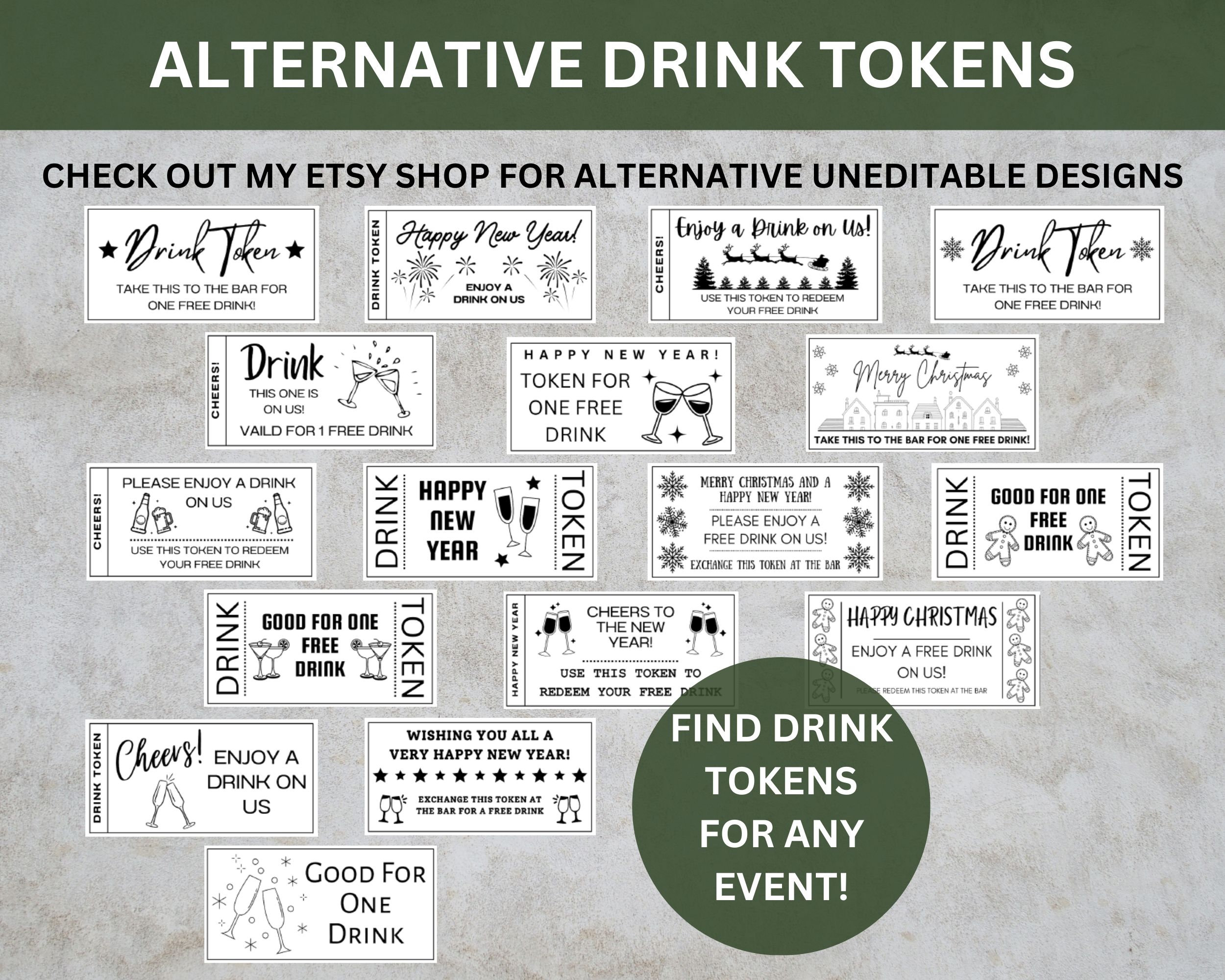 Editable 50th Birthday Drink Tokens, Printable Birthday Drink Tokens ...