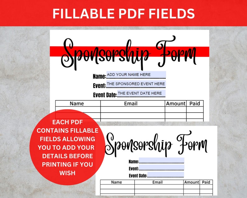 Sponsorship Form, Printable Charity Sponsorship Form, Fundraising ...