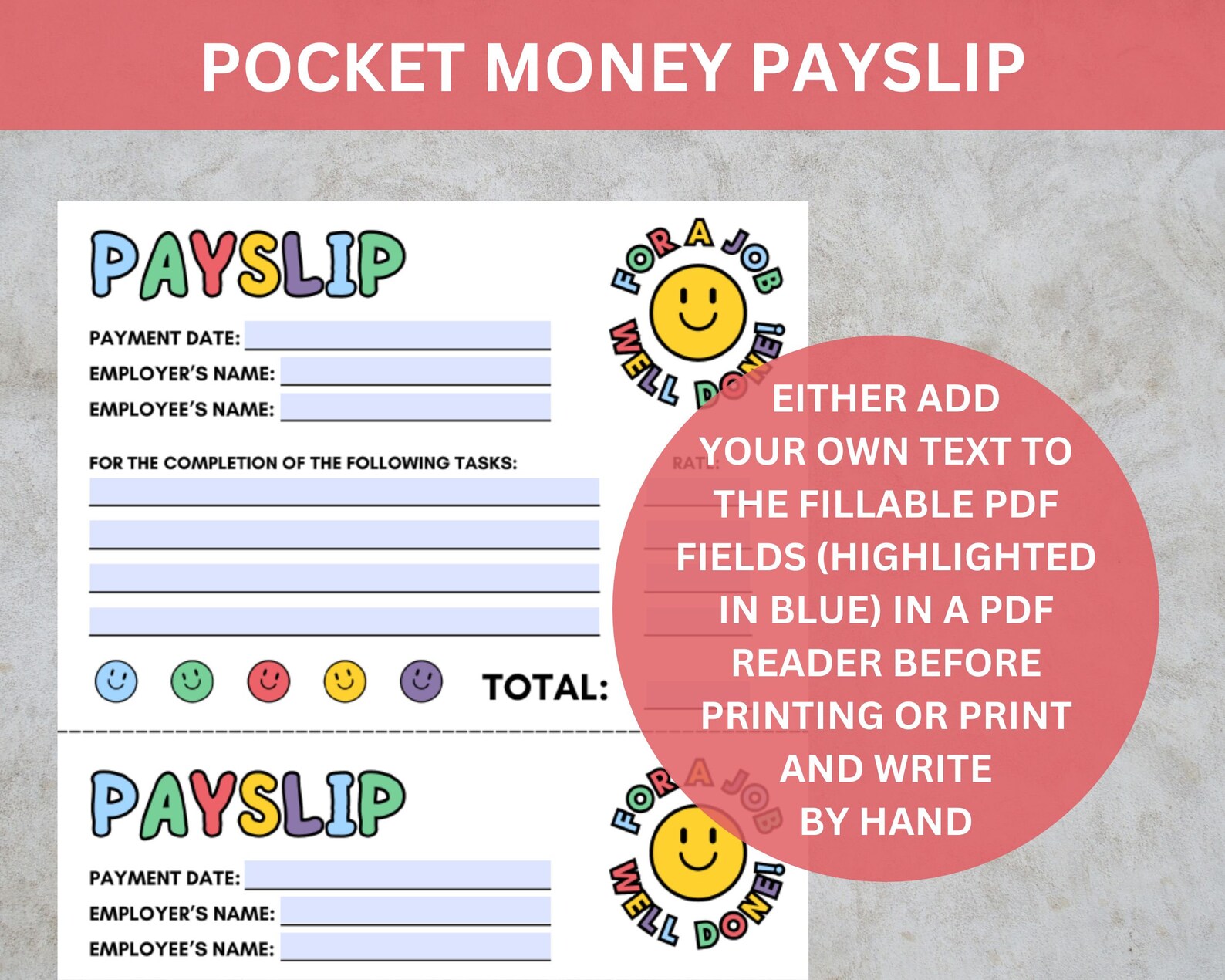 Editable Payslip for Kids, Printable Kids Paycheck, Kids Reward System ...