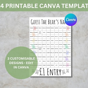 Charity Fundraising Game, Guess the Bear's Name Canva Template, Guess ...