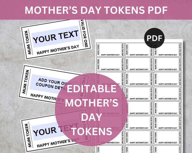 Editable Mother’s Day Tokens - Printable Treat Tickets for Mum - A4 PDF ...