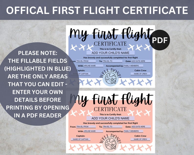 Official First Flight Certificate A4 Printable - Achievement for ...