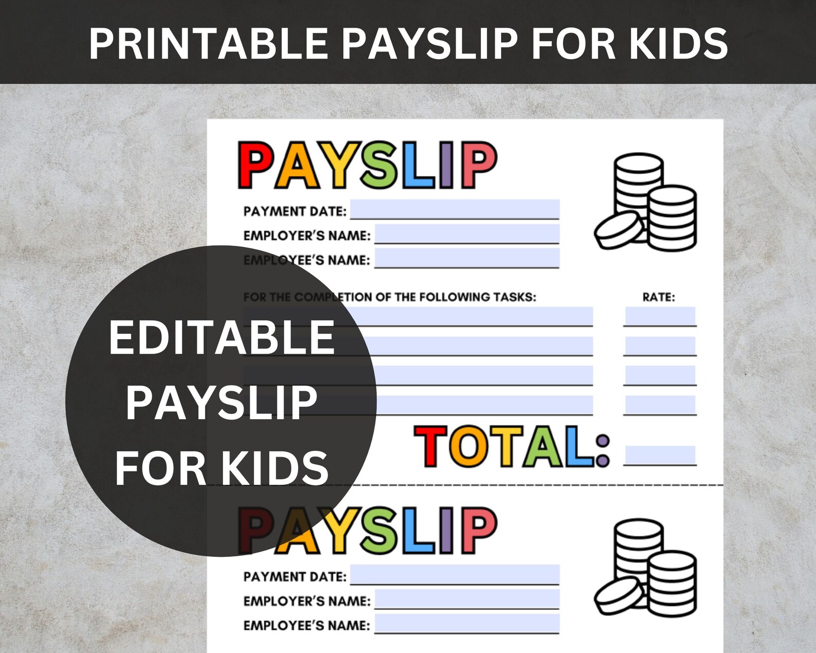 Editable Payslip for Kids, Printable Kids Pay Cheque, Chore Chart for ...