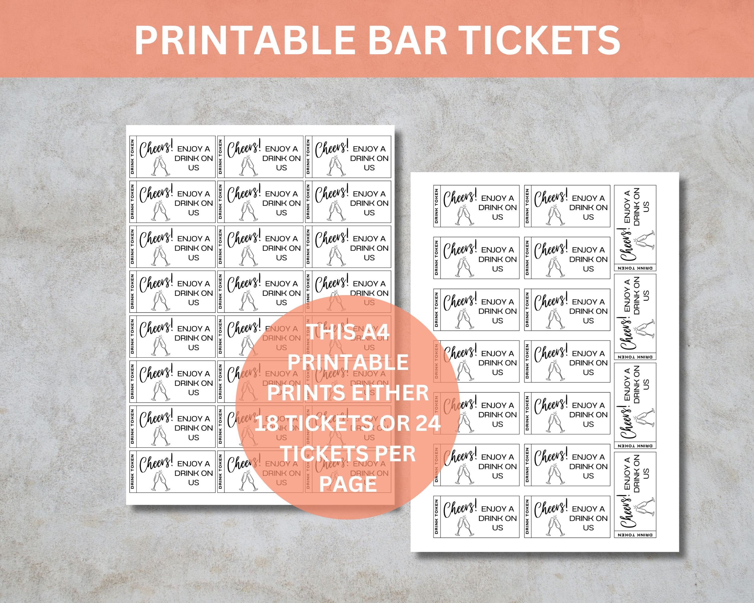 Printable Drink Tokens, A4 PDF, Free Wedding Drinks, Free Drink Token ...