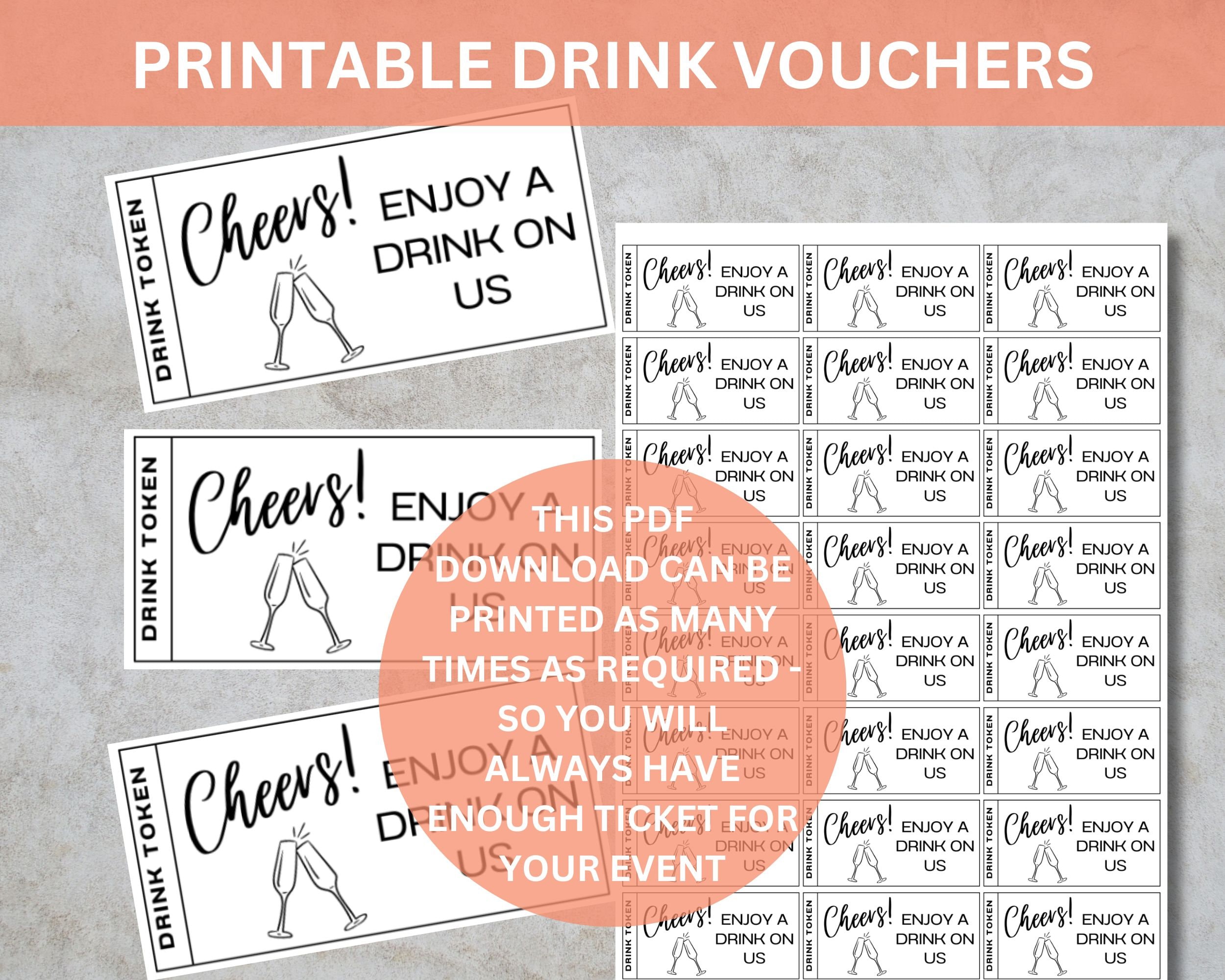 Printable Drink Tokens, A4 PDF, Free Wedding Drinks, Free Drink Token ...