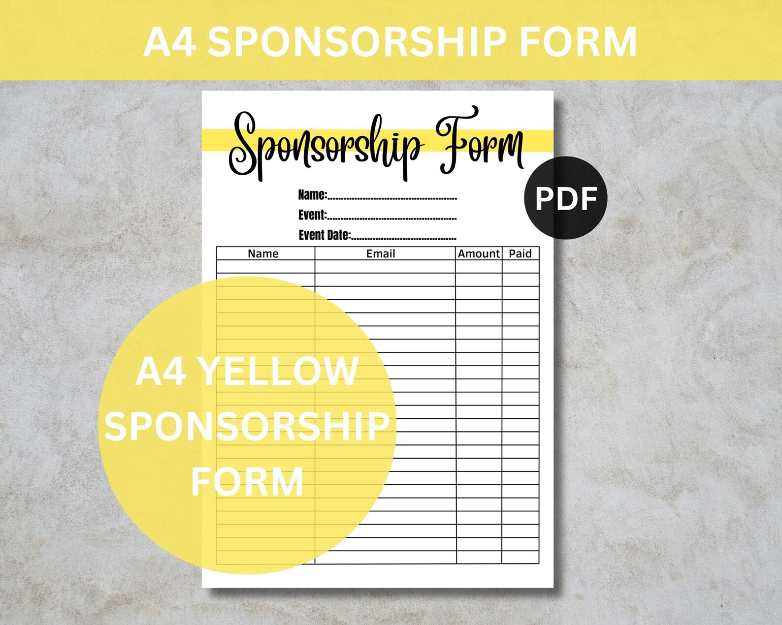 Sponsorship Form - Charity Fundraiser Form - PDF Printable - Instant ...