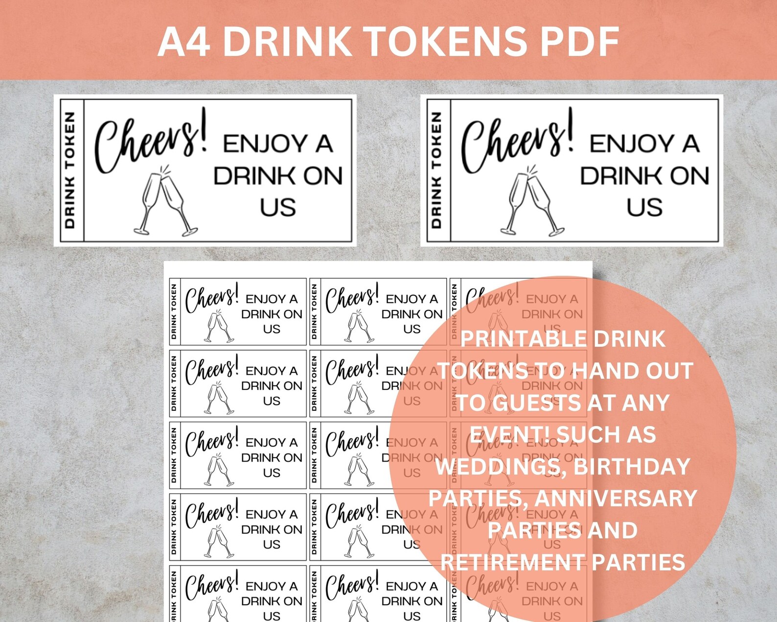 Printable Wedding Drink Tokens: Cheers Design (A4 PDF) - Etsy