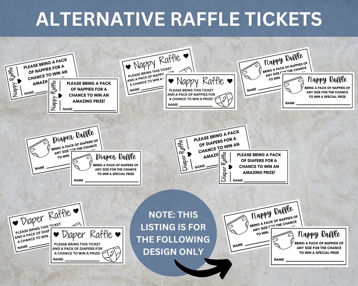 Printable Nappy Raffle Ticket, Baby Nappy Raffle, Baby Shower Raffle ...