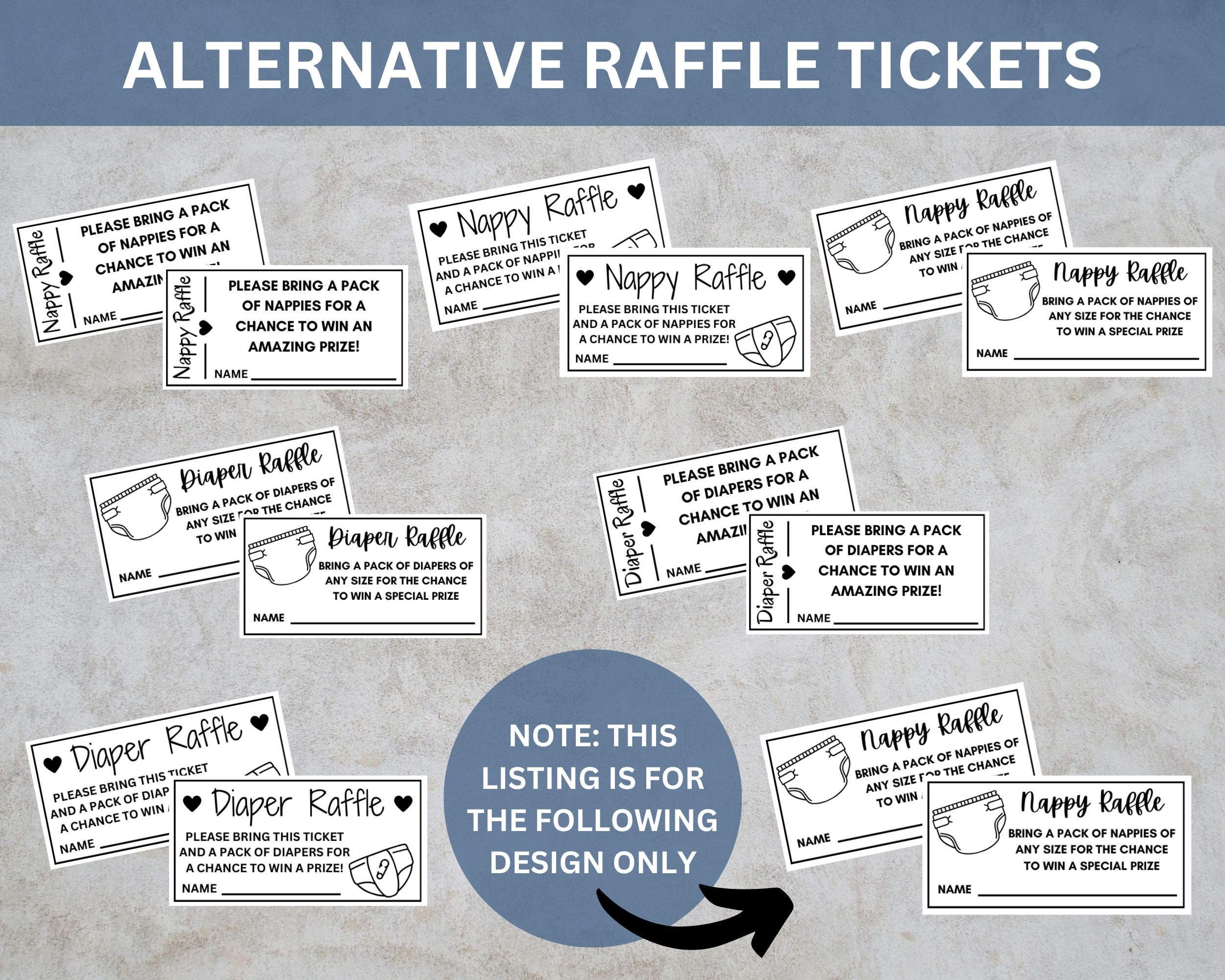 Printable Nappy Raffle Ticket, Baby Nappy Raffle, Baby Shower Raffle ...
