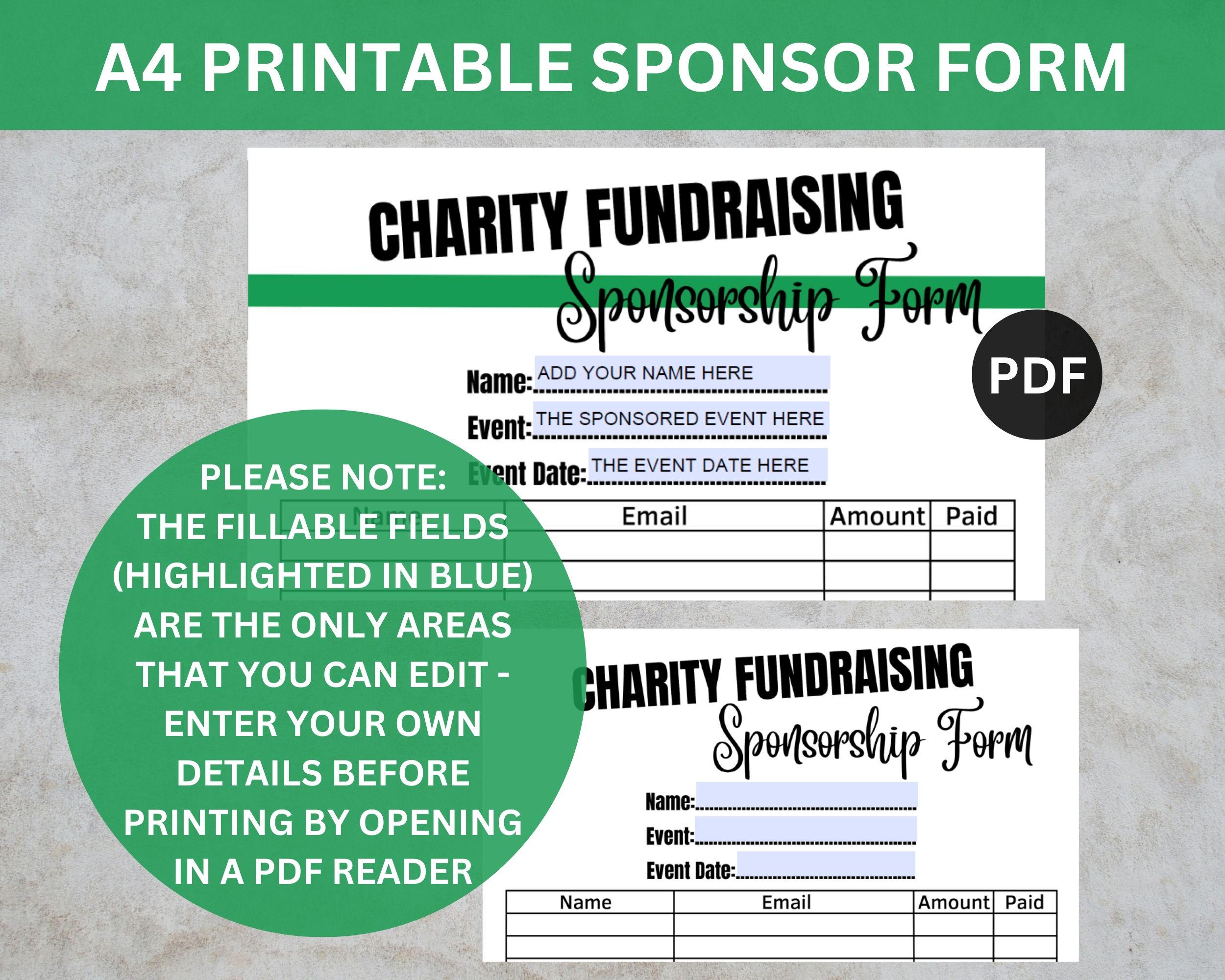 Printable Charity Sponsorship Form: A4 Fundraiser Sheet (PDF) - Etsy