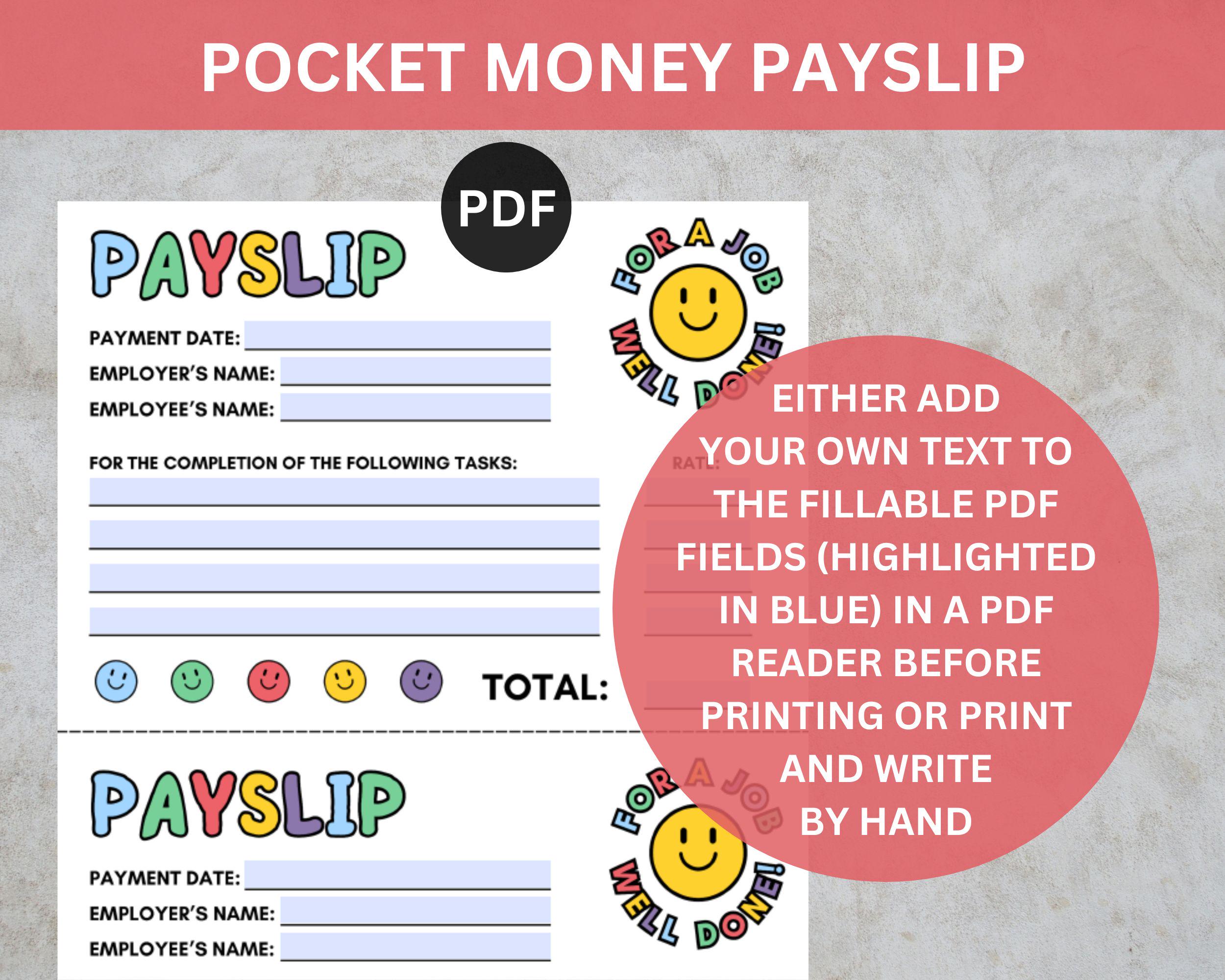 Editable Payslip for Kids, Printable Kids Paycheck, Kids Reward System ...