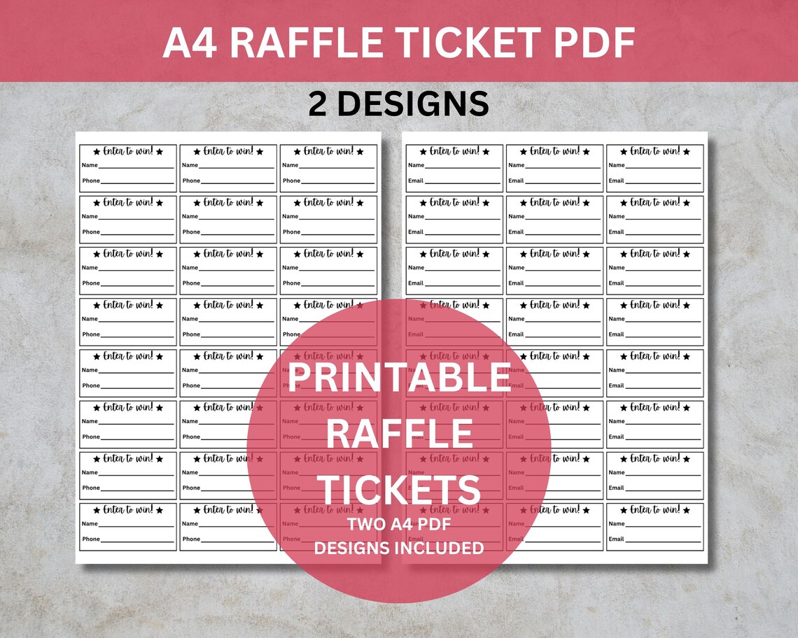 Printable Raffle Tickets, Enter to Win Ticket, Draw Ticket, Simple ...