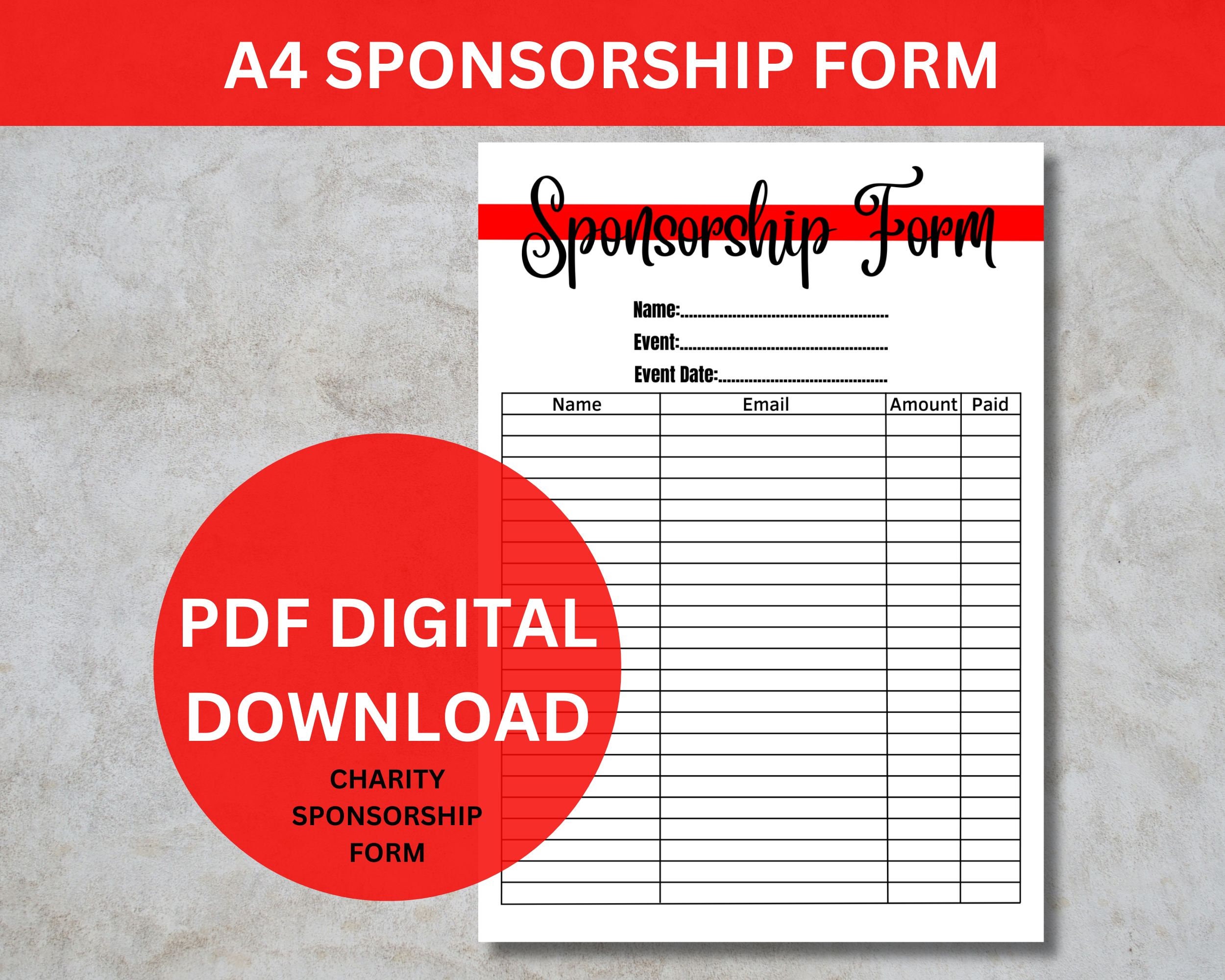 Sponsorship Form, Printable Charity Sponsorship Form, Fundraising ...