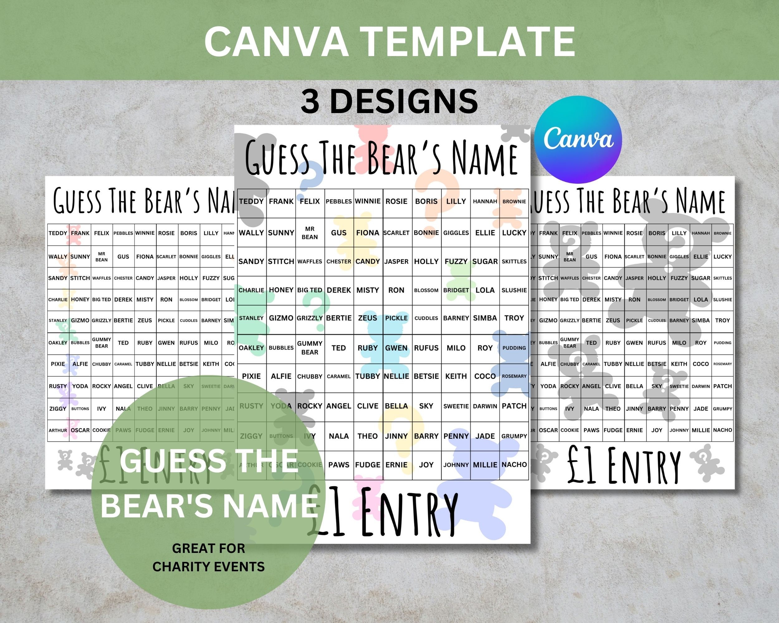 Charity Fundraising Game, Guess the Bear's Name Canva Template, Guess ...