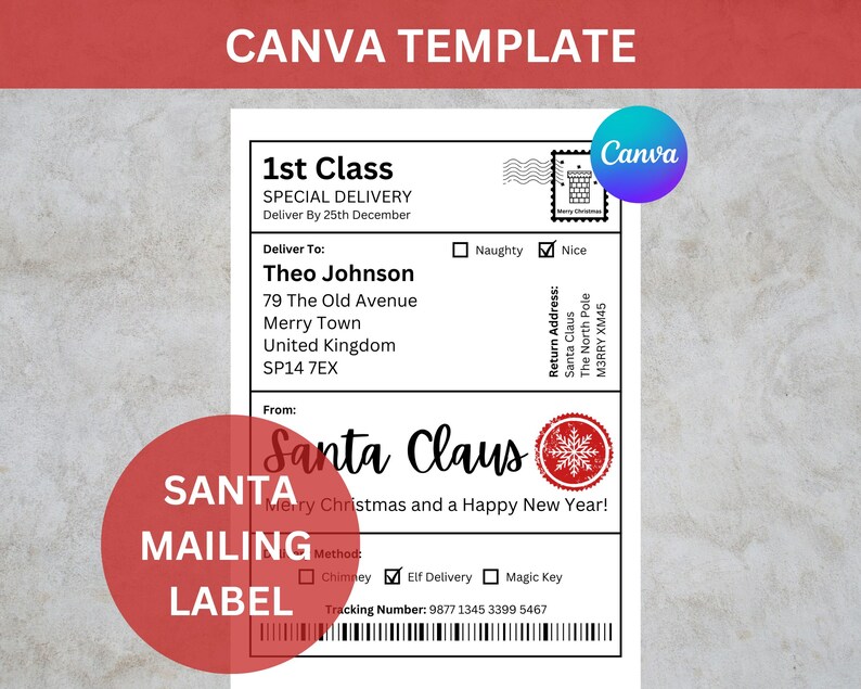 Printable Santa Shipping Label, North Pole Delivery Label, North Pole ...